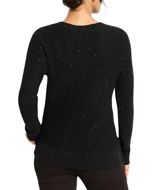 NIC+ZOE Shimmer Waffle V-neck Sweater - Black Onyx