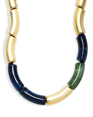 Aqua Una Stone Bead Collar Necklace 17 - Gold