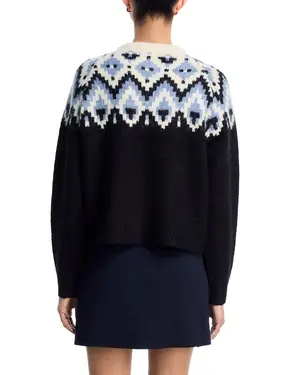 Aqua Fair Isle Crewneck Cardigan - Navy