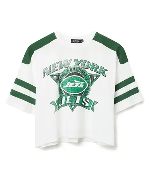 Junk Food Clothing Nfl New York Jets Striped Crop Tee - Vintage White/dark Green