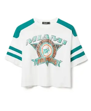 Junk Food Clothing Nfl Miami Dolphins Striped Crop Tee - Vintage White/teal