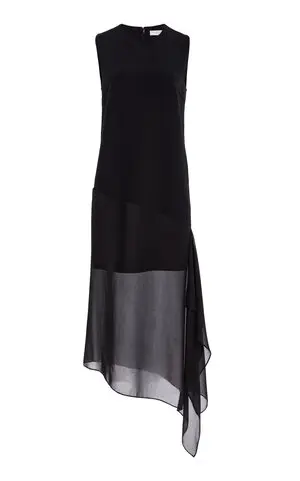 Michael Kors Wool Crepe Midi Dress With Sheer Draped Skirt - Black