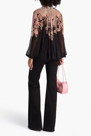 Zimmermann Paisley-print Crepon Blouse With Ruffle Trims - Black