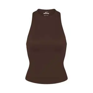 SKIMS Nike Matte Mock Neck Racer Tank By - Dark Sepia