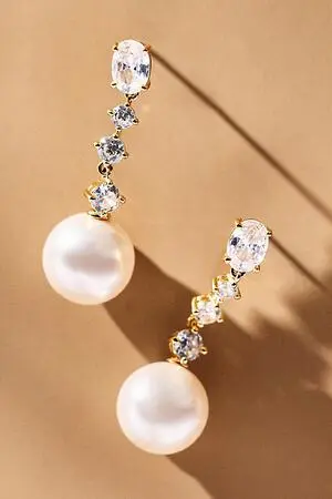 Nadri Oval Crystal Pearl Drop Earrings Gold
