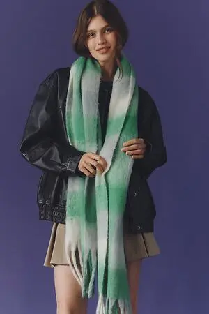 Maeve Plaid Frge Scarf - Green Plaid