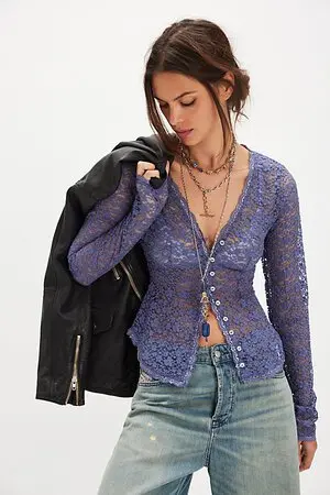 Free People Lara Lace Top - Fp Heron