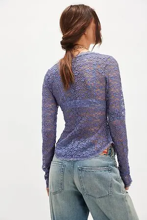Free People Lara Lace Top - Fp Heron