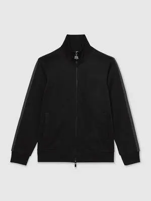 REISS Malloy Monogram Zip-through Relaxed Track Top - Black