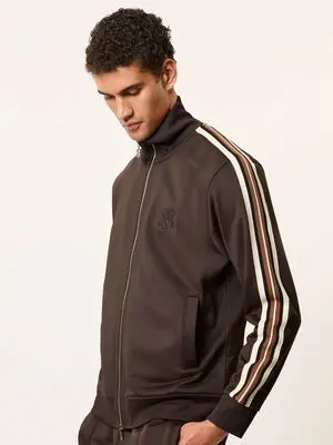 REISS Malloy Monogram Zip-through Relaxed Track Top - Brown
