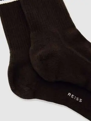 REISS Maurice Monogram Cotton-blend Rib Sport Socks - Chocolate Brown/ecru/navy