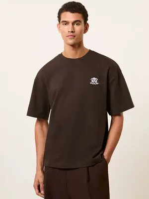 REISS Rainer Monogram Cotton Relaxed-fit T-shirt - Brown