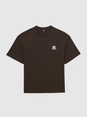 REISS Rainer Monogram Cotton Relaxed-fit T-shirt - Brown