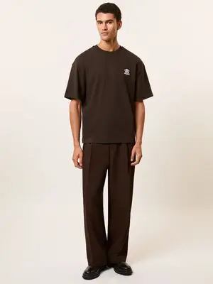 REISS Rainer Monogram Cotton Relaxed-fit T-shirt - Brown