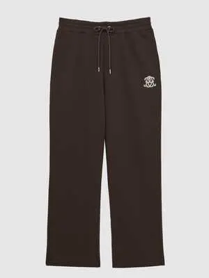 REISS Mellor Monogram Cotton Wide-leg Joggers - Brown