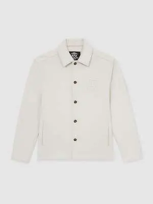 REISS Champ Monogram Wool-blend Relaxed Overshirt - Ivory White