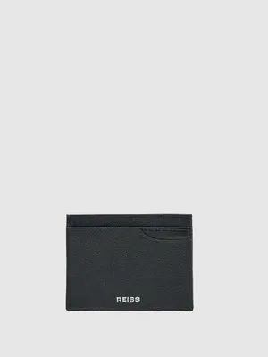 REISS Hugo Micro-grain Leather Card Holder - Black