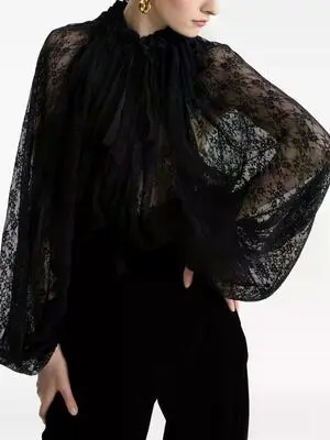 PATOU Lace Drawstring Top - Black