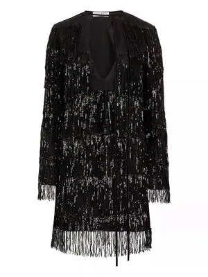 Nina Ricci Sequin-embellished Fringed Mini Dress - Black