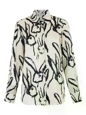 MSGM Rabbit-print Long-sleeve Shirt - White