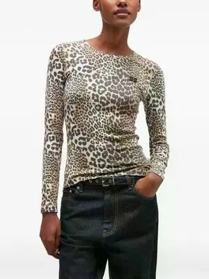 GANNI Leopard Long-sleeve Top - Brown