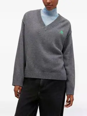 GANNI V-neck Logo Sweater