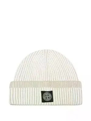 Stone Island Ribbed-knit Beanie - White