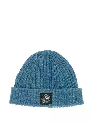 Stone Island Ribbed Patch Beanie - Blue