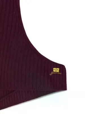 GANNI Embroidered Logo Ribbed Knit Balaclava - Red