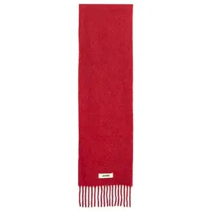 Jacquemus Mohair Alpaca Grosgrain Logo Scarf - Dark Red