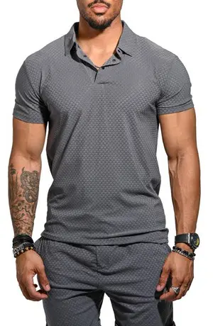 MACEOO Geo Pattern Stretch Nylon Polo - Grey