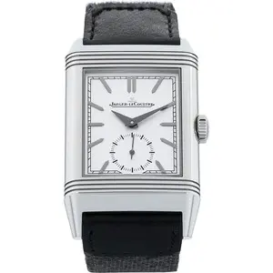 WATCHFINDER & CO. Reverso Tribute Small Seconds Textile & Leather Strap Watch - Silver/white