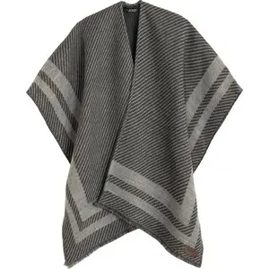 Ralph Lauren Border Stripe Ruana - Med Grey Heather/charcoal