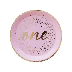 JOLLITY & CO First Birthday Dessert Plates - Pink