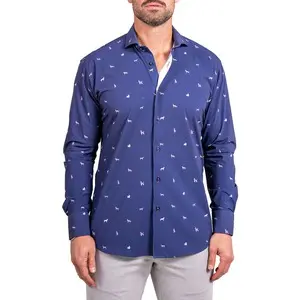 MACEOO Einstein Stretch Ascension 0205 Dog Print Contemporary Fit Button-up Shirt - Blue