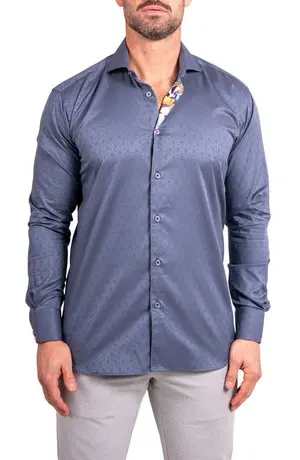MACEOO Einstein Ascension0080 Geo Floral Cotton Button-up Shirt - Grey
