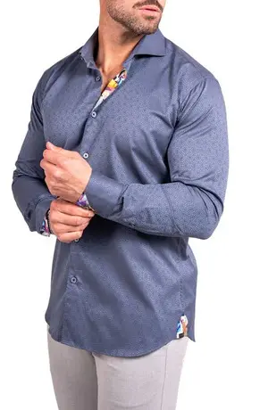MACEOO Einstein Ascension0080 Geo Floral Cotton Button-up Shirt - Grey