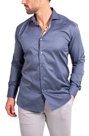 MACEOO Einstein Ascension0080 Geo Floral Cotton Button-up Shirt - Grey