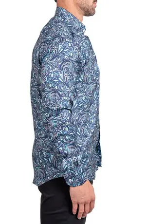 MACEOO Fibonacci Ascension 0219 Paisley Contemporary Fit Button-up Shirt - Blue