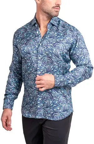 MACEOO Fibonacci Ascension 0219 Paisley Contemporary Fit Button-up Shirt - Blue