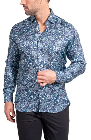 MACEOO Fibonacci Ascension 0219 Paisley Contemporary Fit Button-up Shirt - Blue