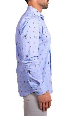 MACEOO Einstein Stretch Ascension 0207 Eden Print Contemporary Fit Button-up Shirt - Blue
