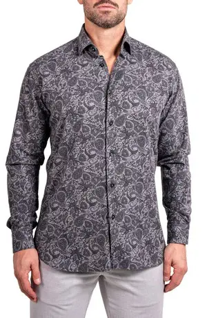 MACEOO Fibonacci Ascension 0252 Paisley Contemporary Fit Button-up Shirt - Grey