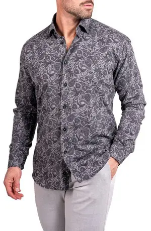 MACEOO Fibonacci Ascension 0252 Paisley Contemporary Fit Button-up Shirt - Grey