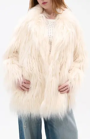 AZALEA WANG Faux Fur Open Front Jacket - Cream