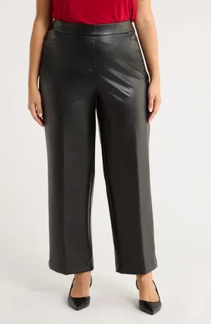 KASPER Faux Leather Straight-leg Pants