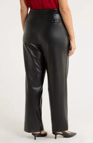 KASPER Faux Leather Straight-leg Pants