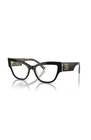 Dolce & Gabbana 53mm Cat Eye Optical Glasses - Black/leopard Print