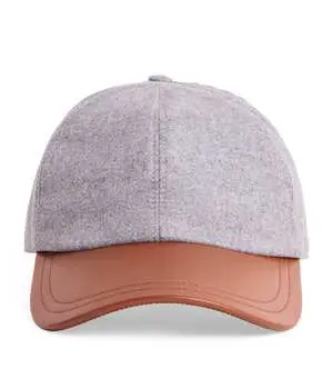 Eleventy Wool, Silk, Cashmere And Leather Baseball Cap - Grey