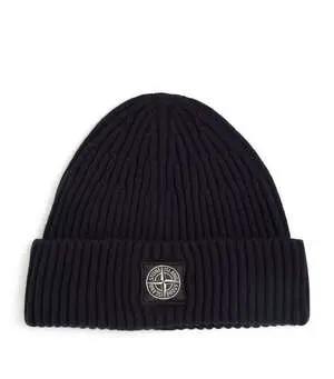 Stone Island Virgin Wool Compass Beanie - Navy